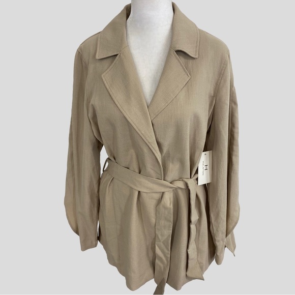 H by Halston | Jackets & Coats | H Halston Khaki Belted Jacket With ...